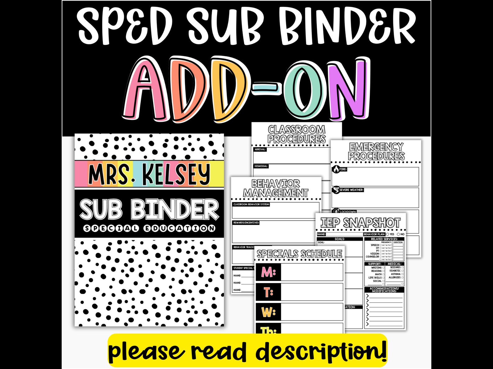 Editable Special Education Sub Binder ADD-ON, Printable Sped Maternity ...