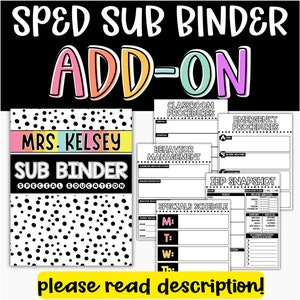 Editable Special Education Sub Binder ADD-ON, Printable Sped Maternity ...
