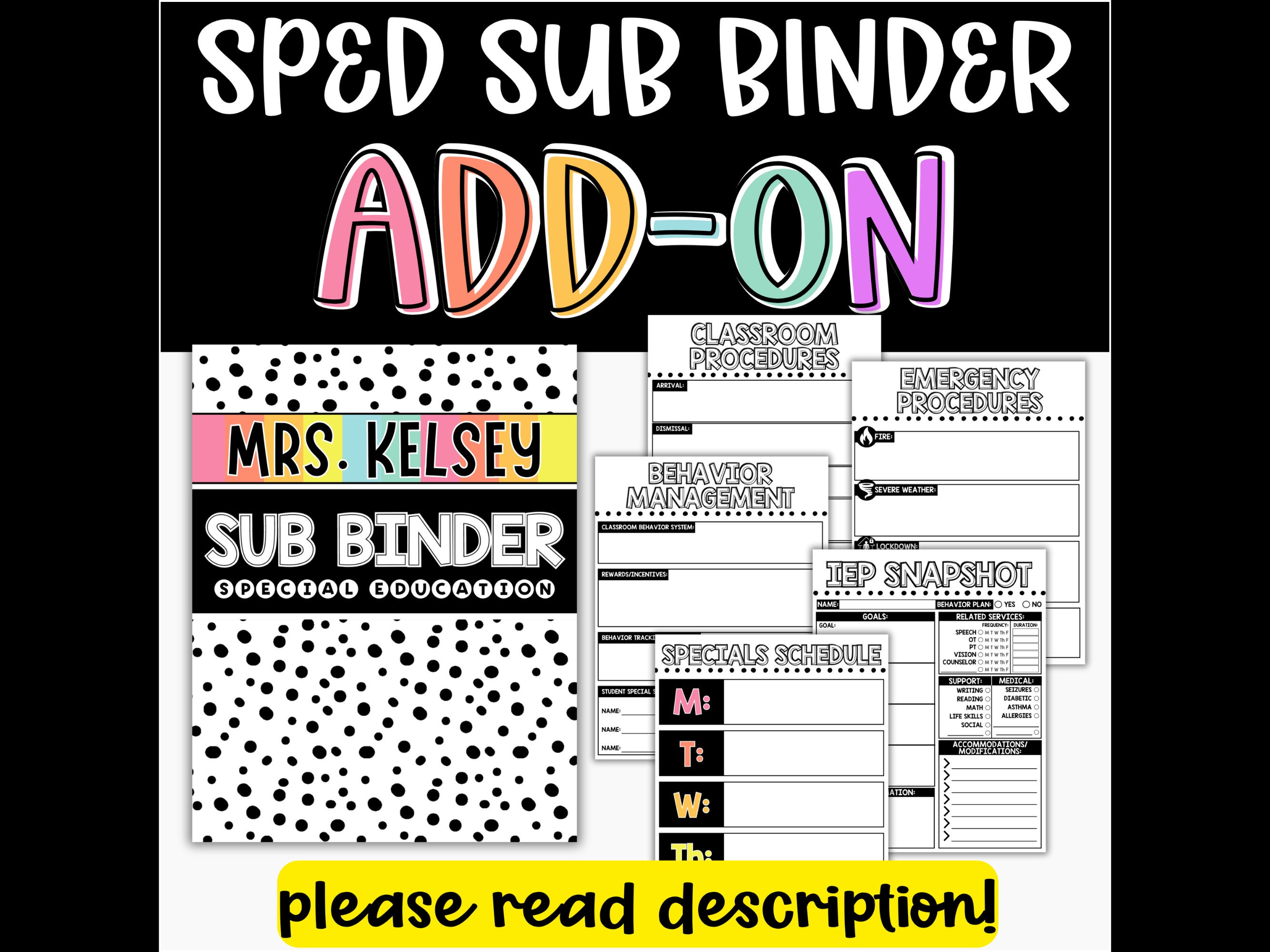 Editable Special Education Sub Binder ADD-ON, Printable Sped Maternity ...