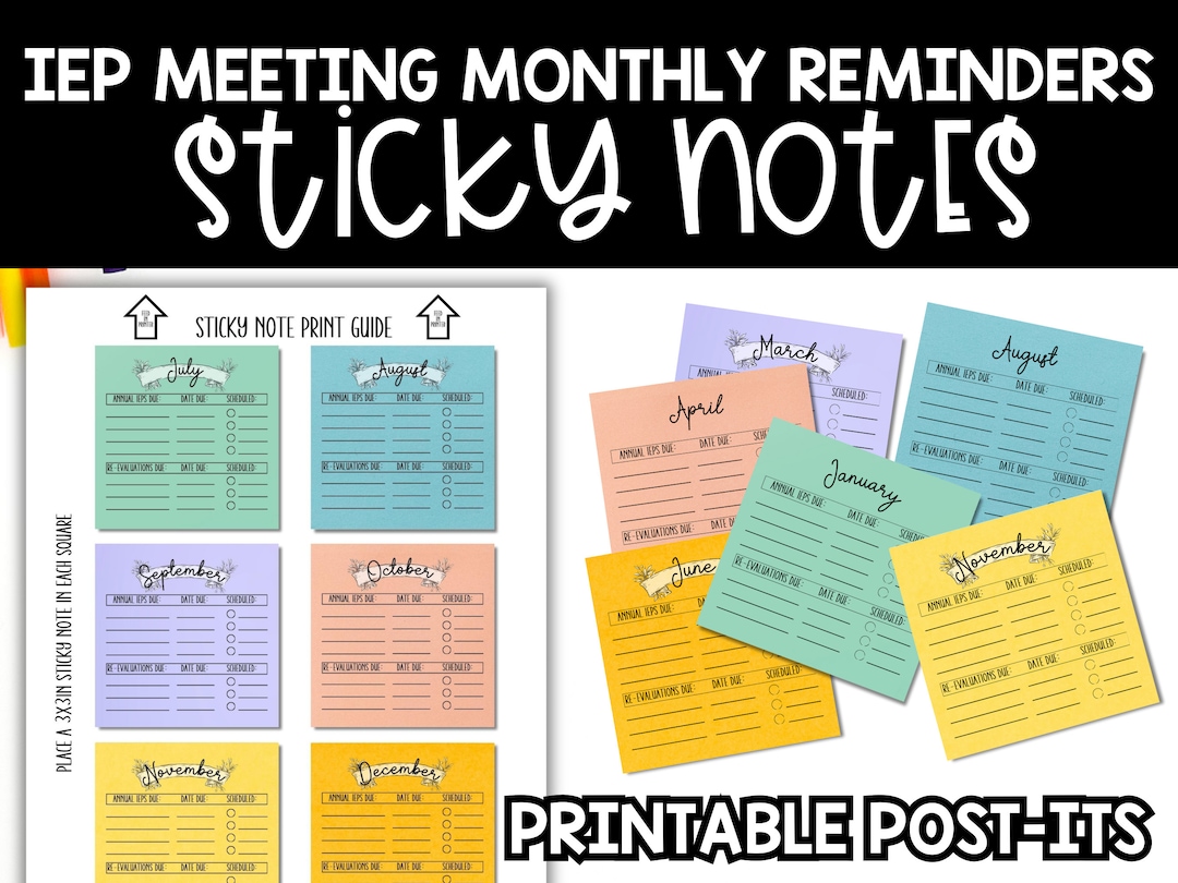 Printable IEP Meeting Reminder Sticky Note Templates, IEP Meeting Prep ...