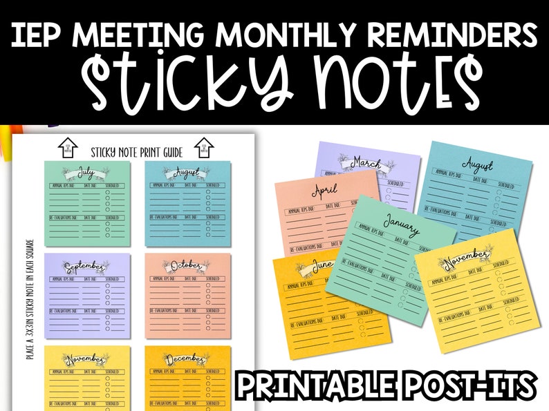 Printable IEP Meeting Reminder Sticky Note Templates, IEP Meeting Prep ...