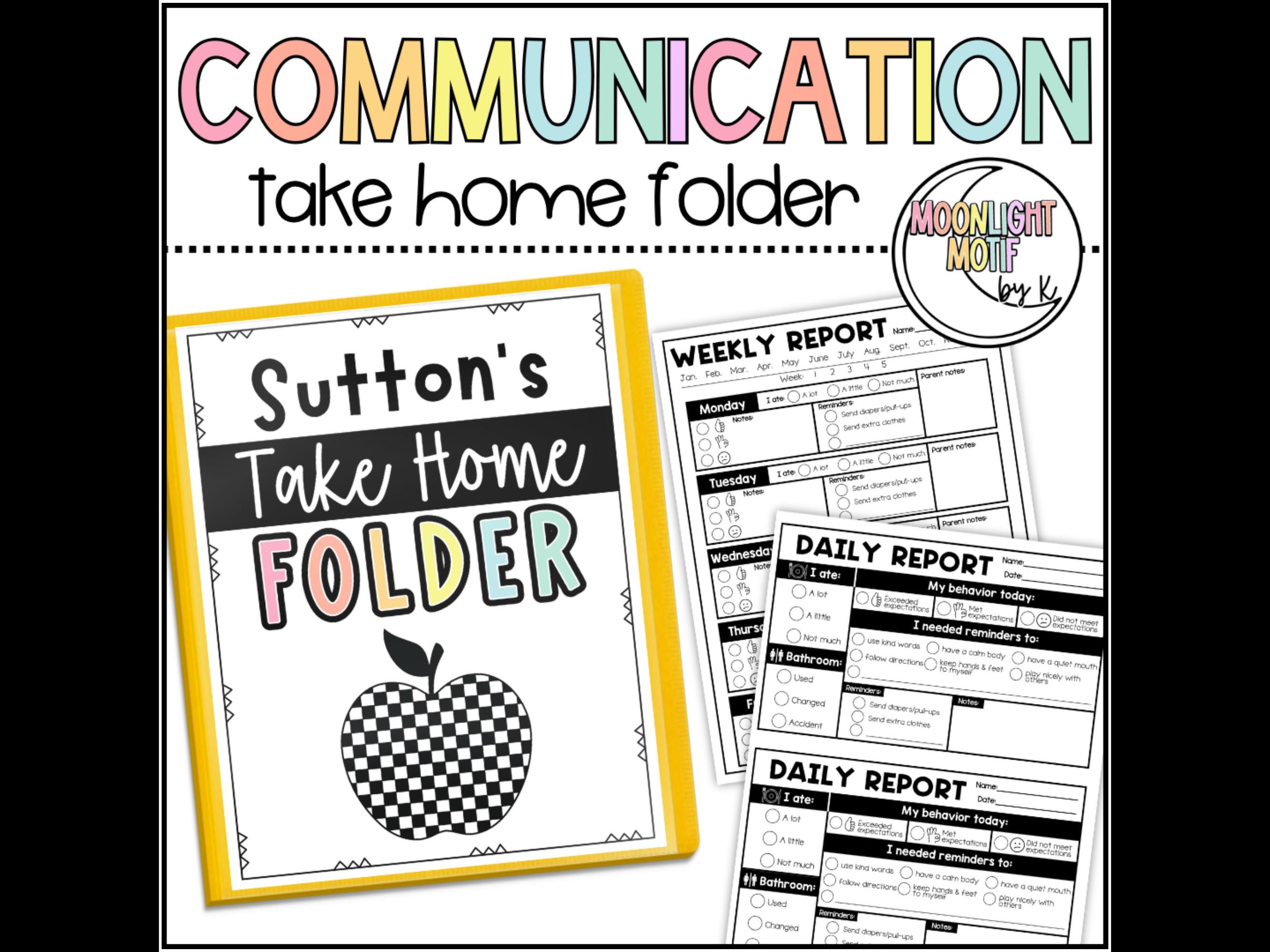 Take Home Folder With Daily and Weekly Reports, Behavior Tracking ...