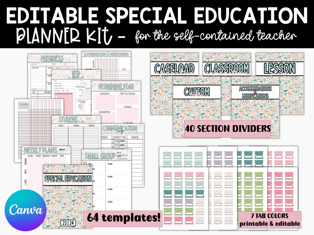 Editable Self Contained Special Education Planner, Terrazzo Teacher ...