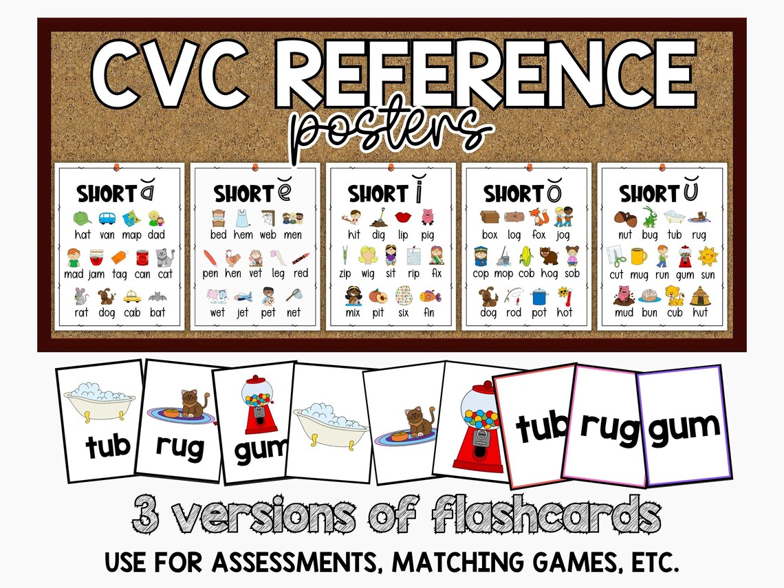 CVC Word Activities Short Vowel Centers Phonics Games for - Etsy