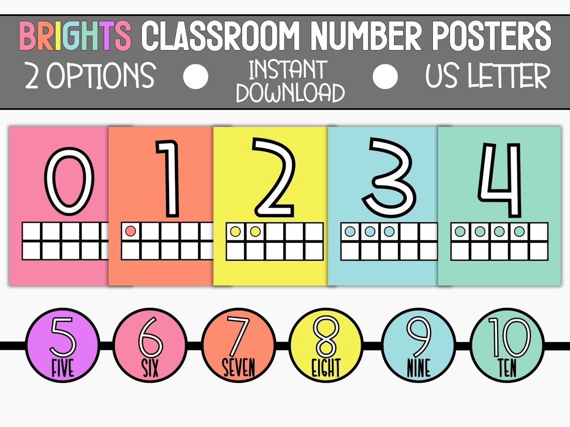 Printable Brights Classroom Decor, Brights Number Line, Number ...