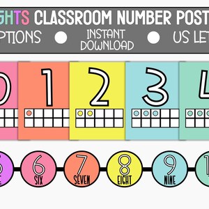 Printable Brights Classroom Decor, Brights Number Line, Number ...