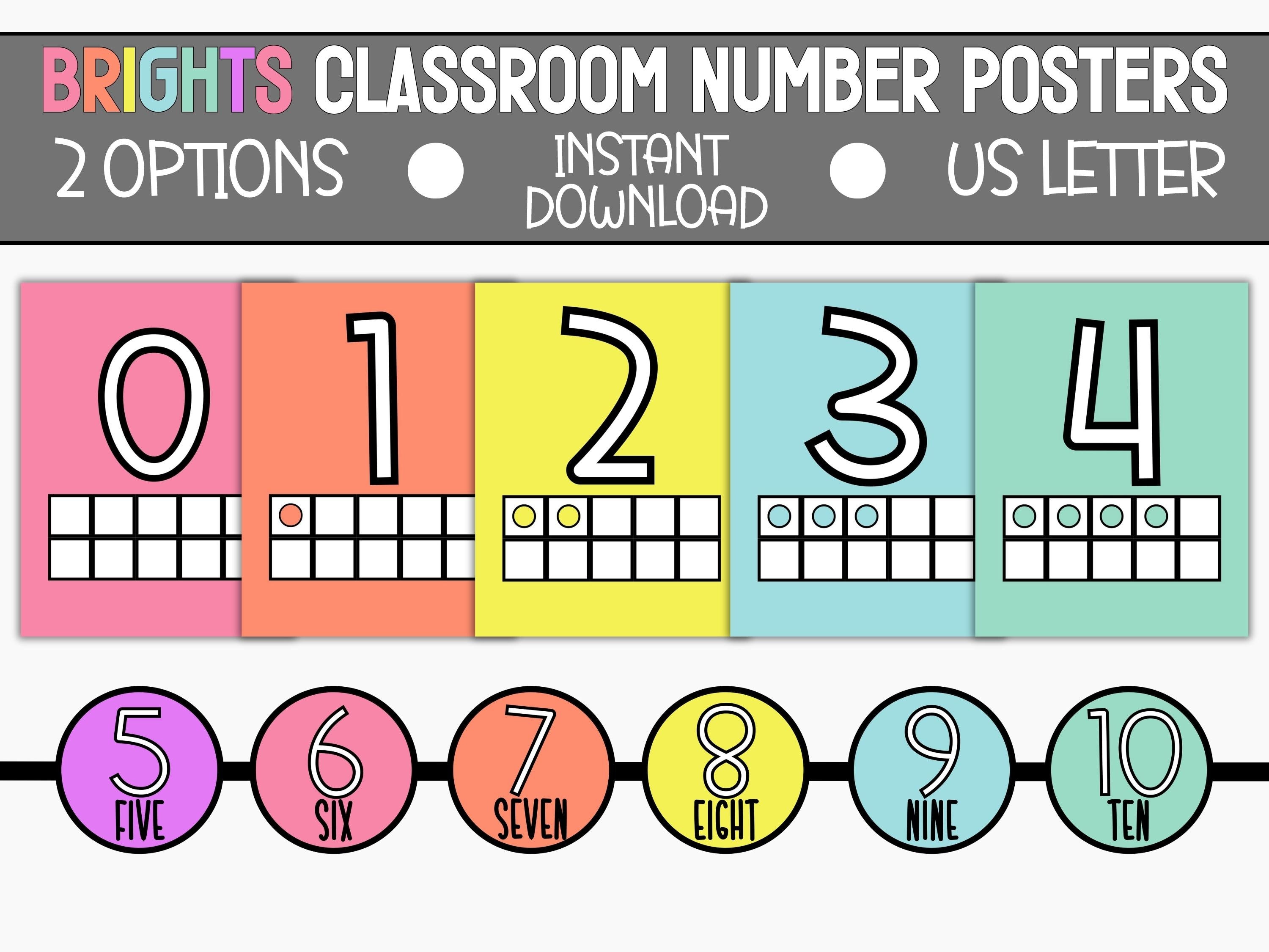 Printable Brights Classroom Decor, Brights Number Line, Number ...