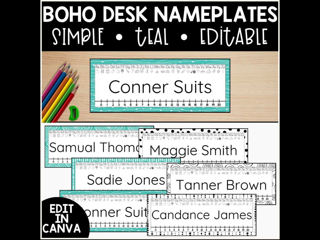 Editable Boho Student Desk Name Plates, Simple Name Tags, Boho ...