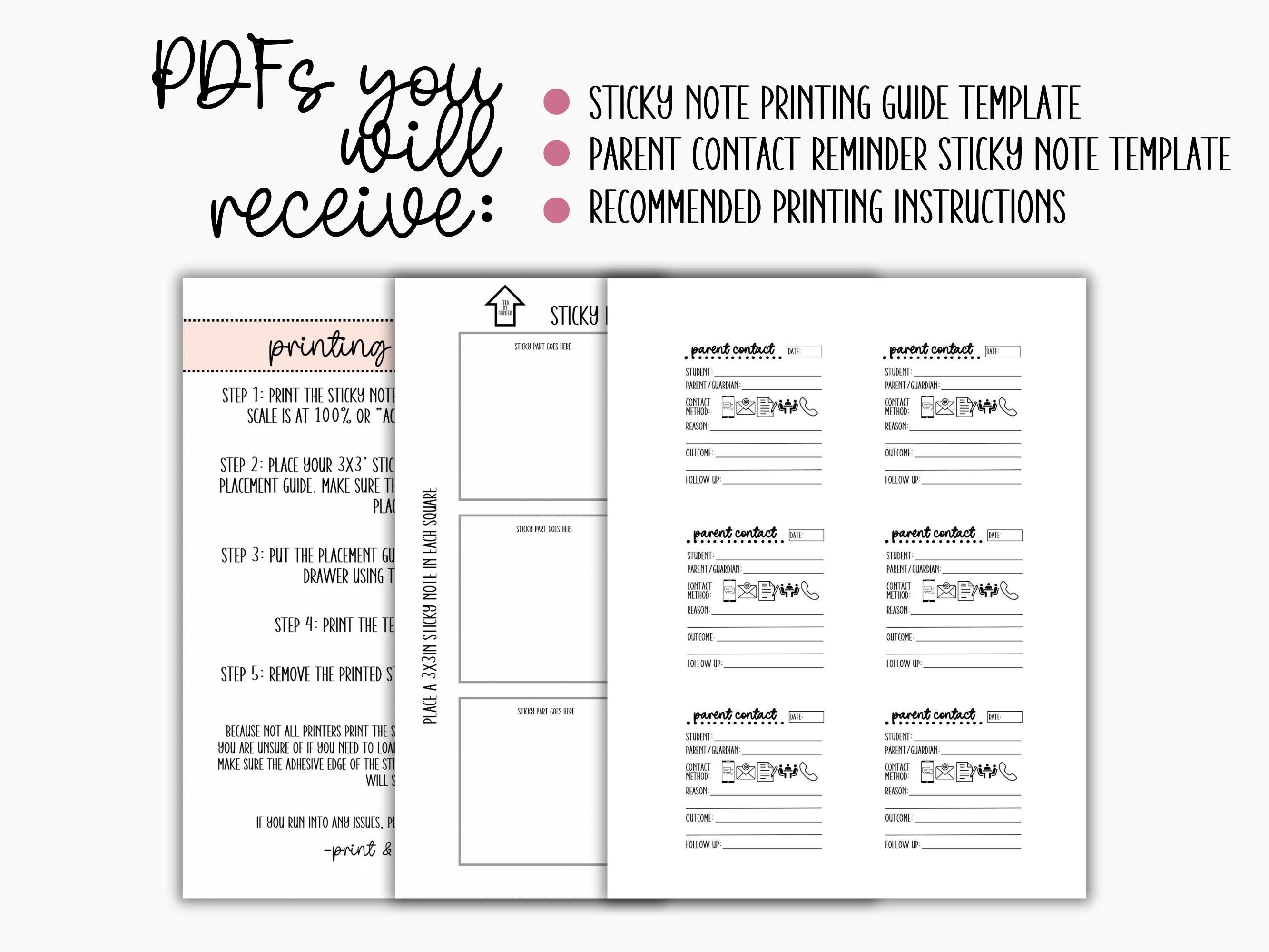 Printable Parent Contact Log, Sticky Note Templates, Contact Log ...