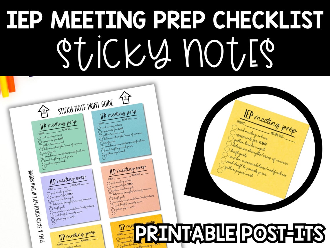 Printable IEP Meeting Preparation Sticky Note Templates, IEP Meeting ...
