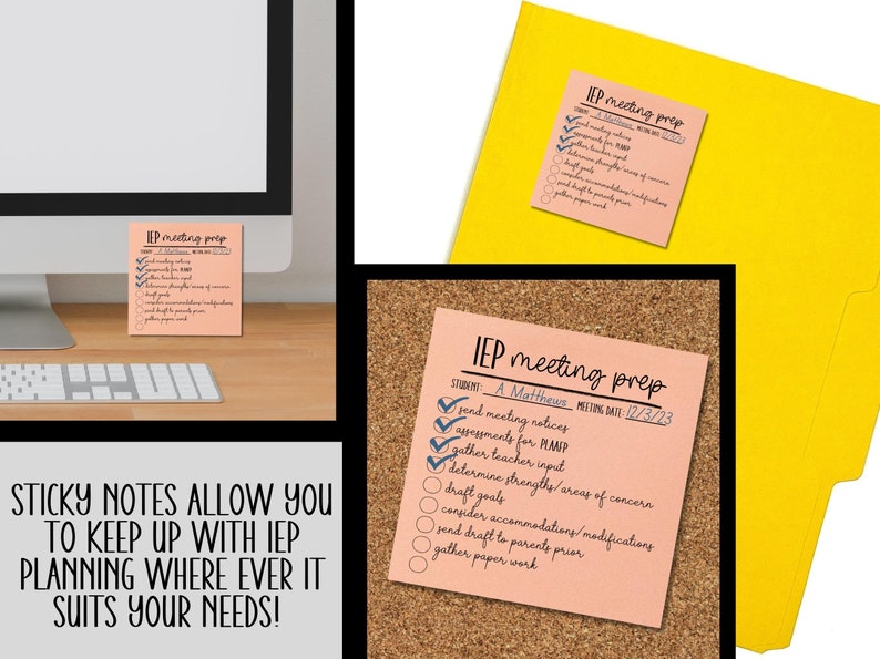Printable IEP Meeting Preparation Sticky Note Templates, IEP Meeting ...