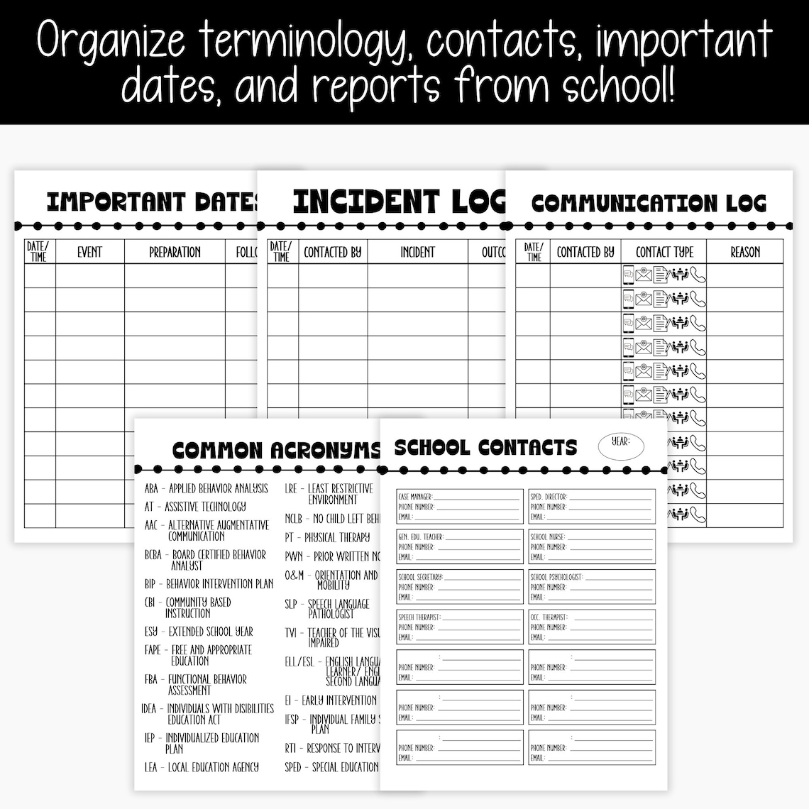 Editable Boho Parent IEP Binder, Printable IEP Meeting Tracker ...