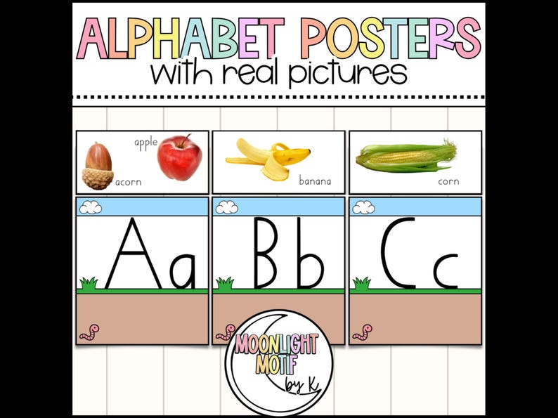 Alphabet Posters With Real Pictures, Sky Grass Ground Visuals ...