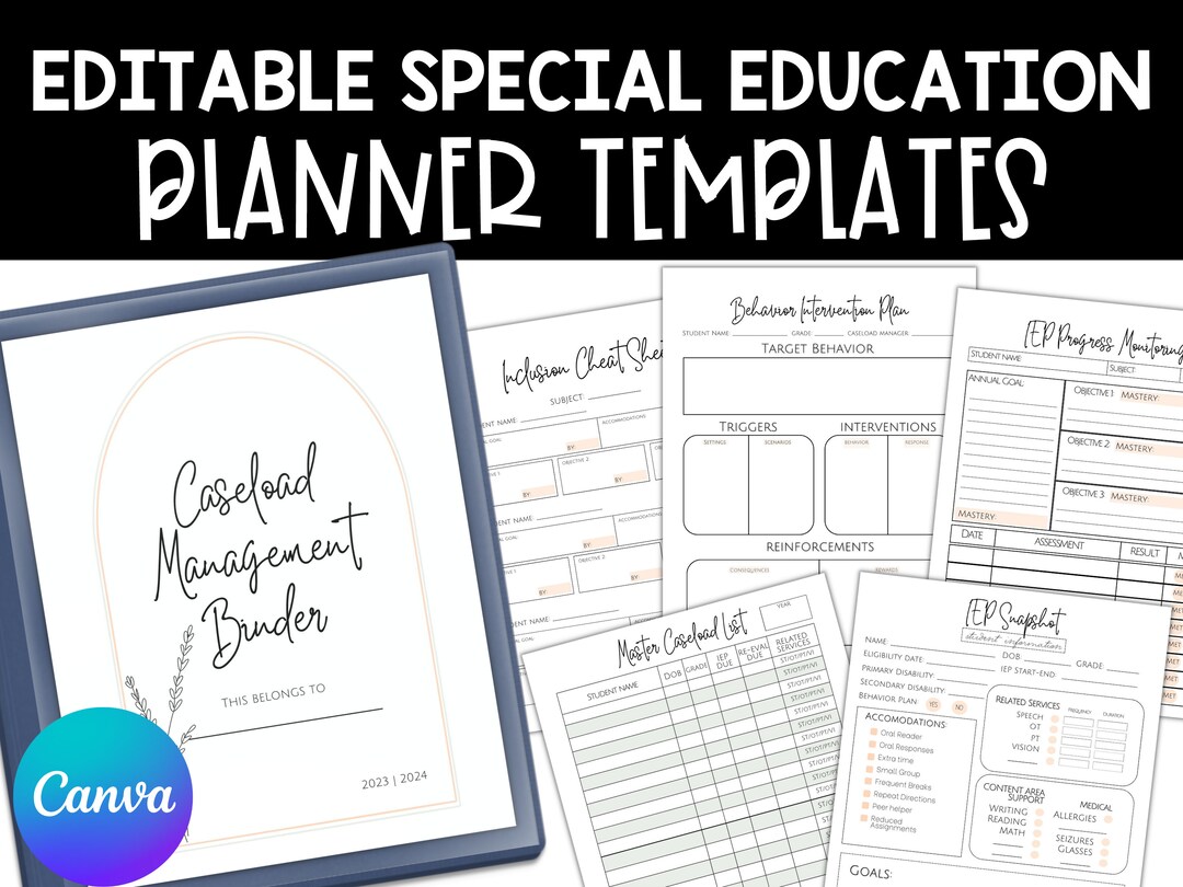 Editable Special Education Caseload Templates, Canva Templates ...