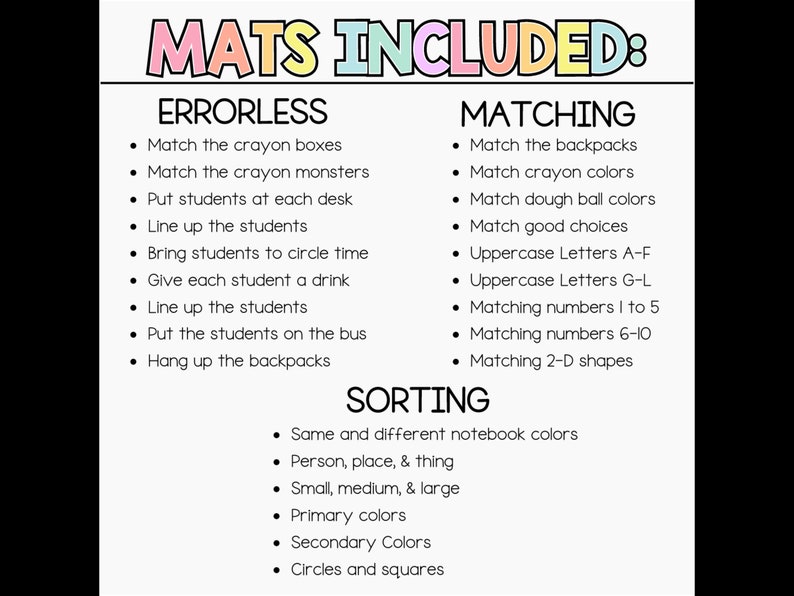 Back to School Prek Interactive Work Mats, Special Education IEP Goal ...