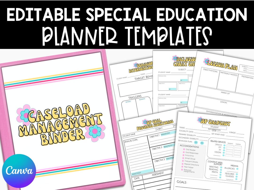 Special Education Binder Case Management Templates Editable Canva IEP ...