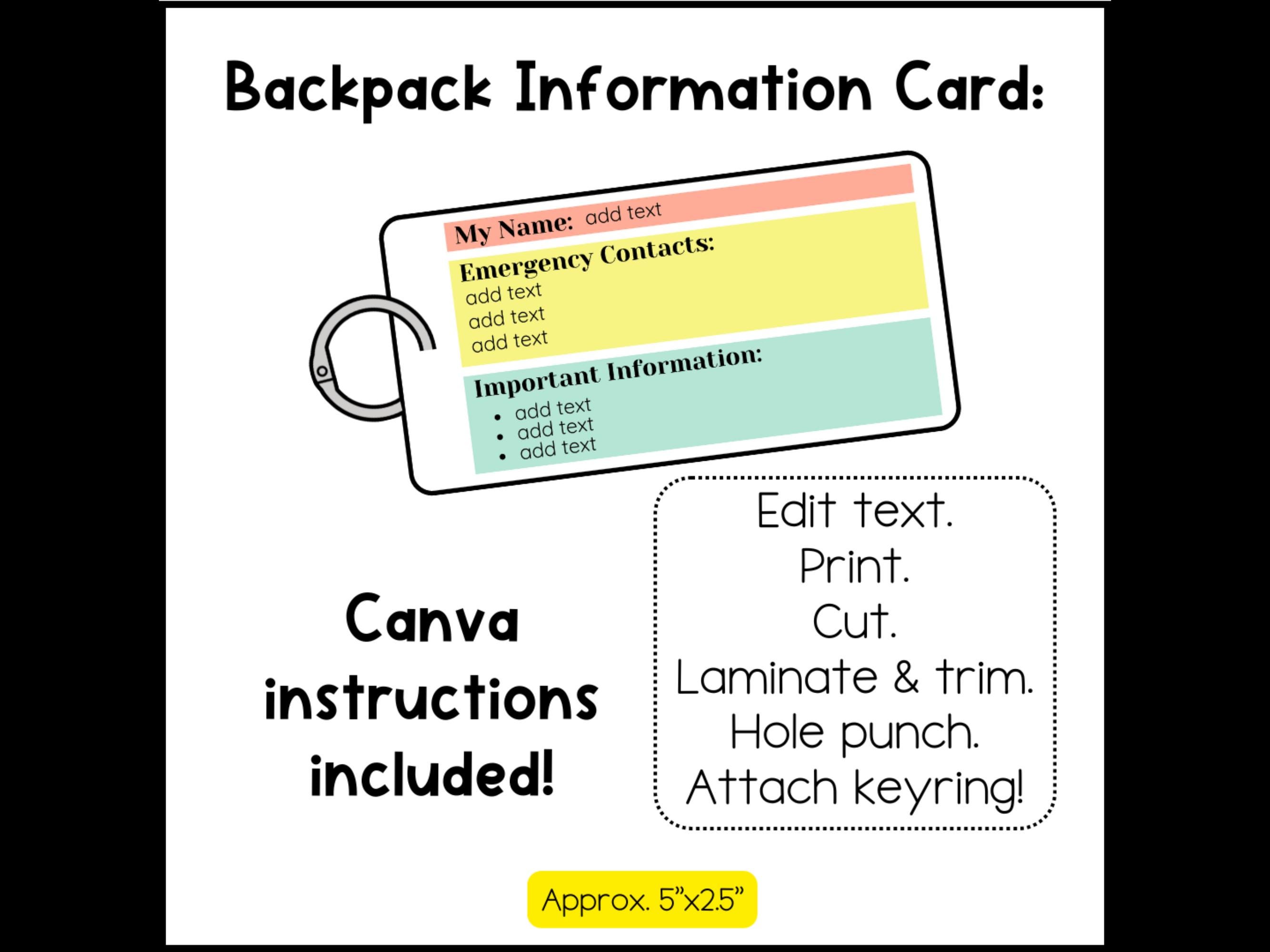 Special Needs About Me Information Sheet & Backpack Card, Autism ...