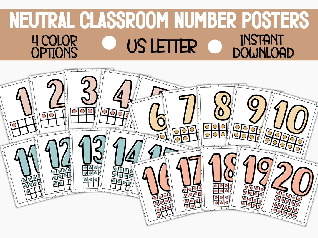 Printable Neutral Classroom Decor, Number Classroom Posters, Teacher ...
