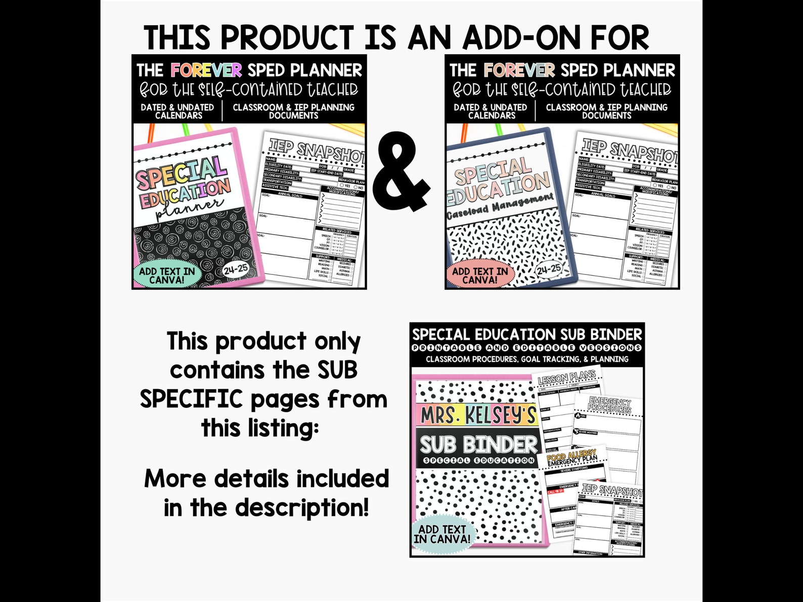 Editable Special Education Sub Binder ADD-ON, Printable Sped Maternity ...