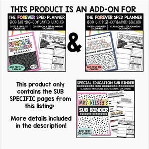 Editable Special Education Sub Binder ADD-ON, Printable Sped Maternity ...