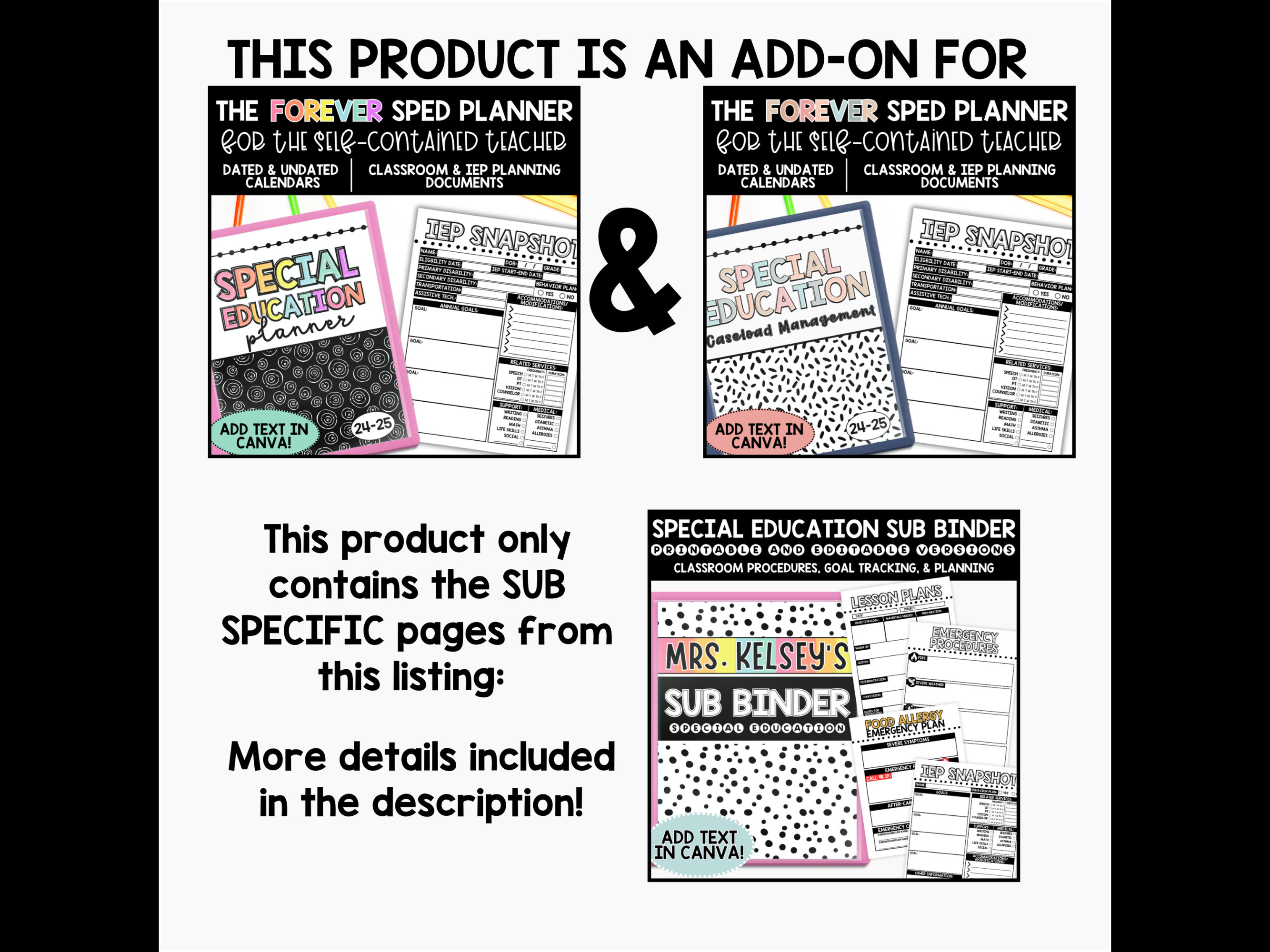 Editable Special Education Sub Binder ADD-ON, Printable Sped Maternity ...