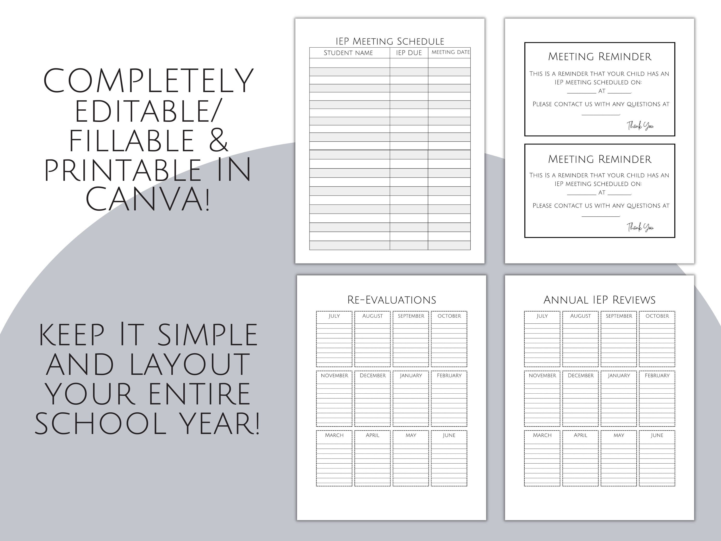Editable IEP Meeting Planner Templates, Canva Templates, Printable ...