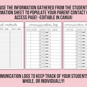 Student Information, Parent Contact Log, Communication Log ...