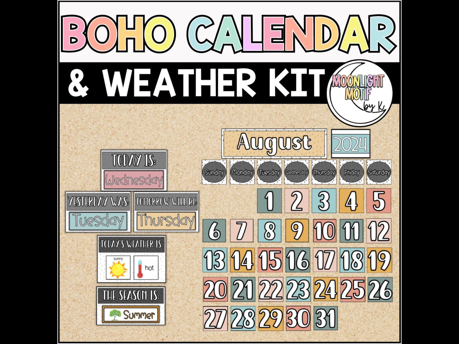 Printable Neutral Classroom Calendar, Boho Calendar Set, Classroom Boho ...