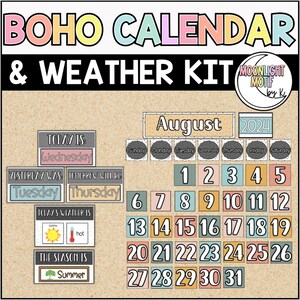 Printable Neutral Classroom Calendar, Boho Calendar Set, Classroom Boho ...