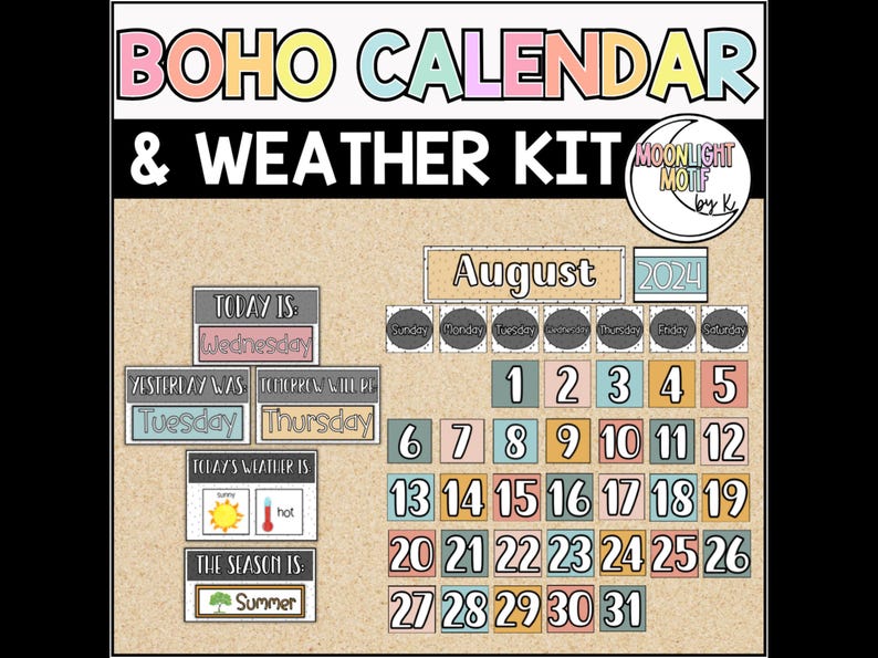 Printable Neutral Classroom Calendar, Boho Calendar Set, Classroom Boho ...
