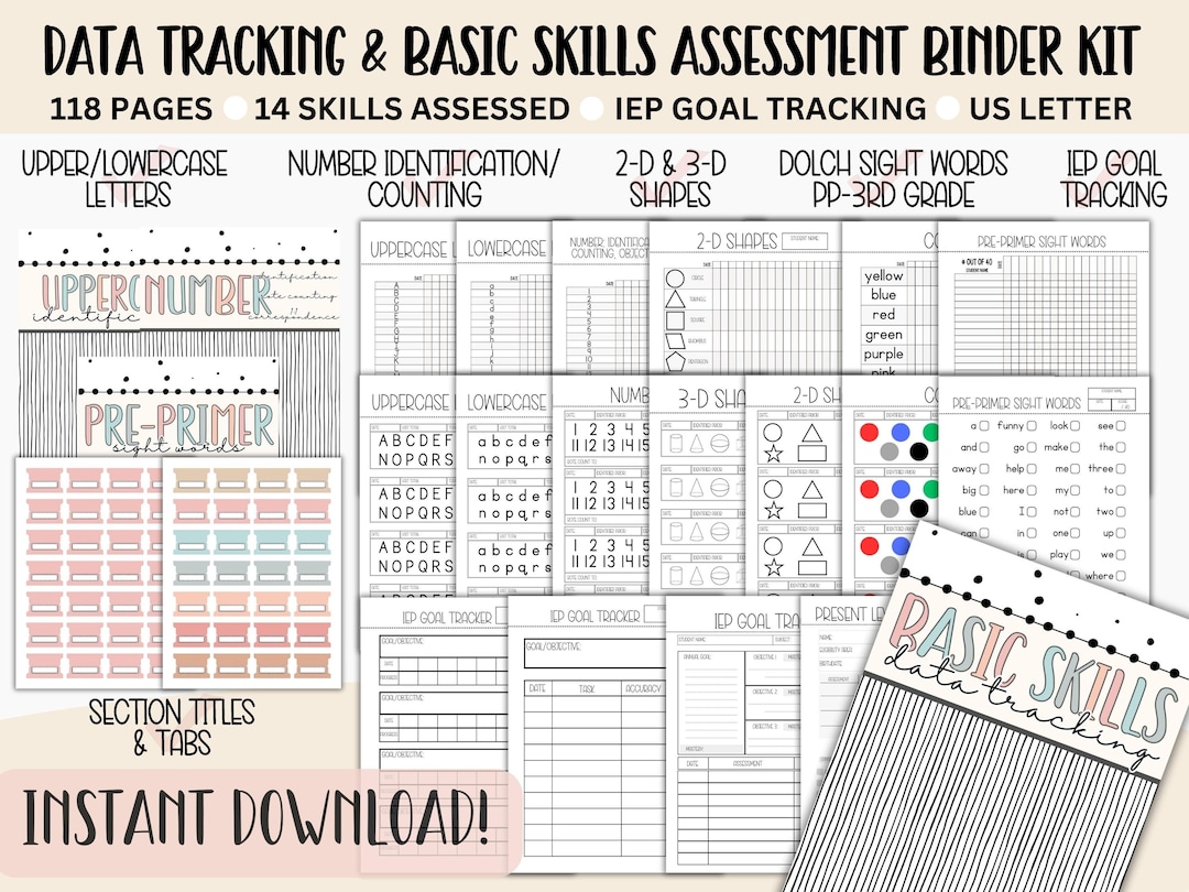 Printable Student Data Tracker Basic Skills Assessment IEP - Etsy
