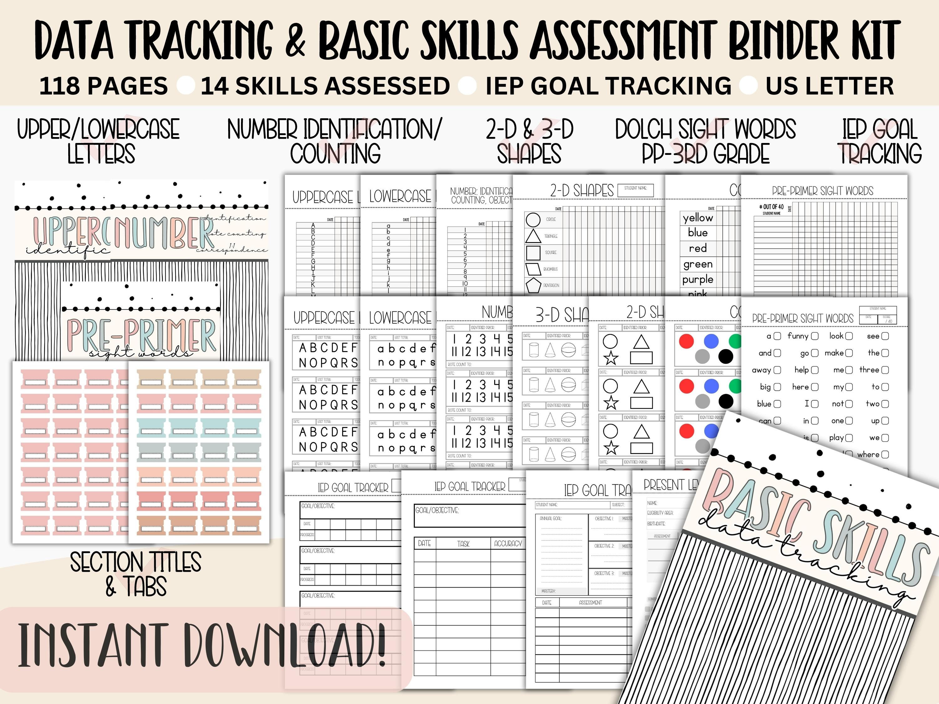 Printable Student Data Tracker Basic Skills Assessment IEP - Etsy