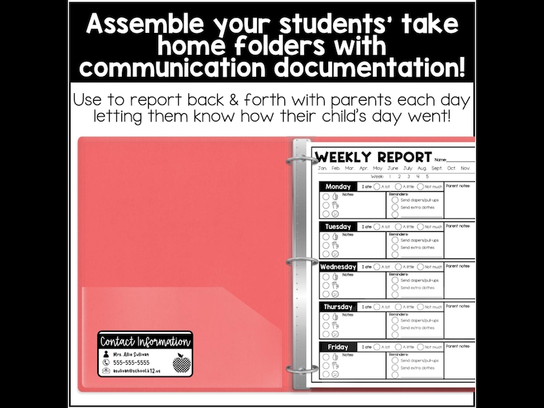 Take Home Folder With Daily and Weekly Reports, Behavior Tracking ...