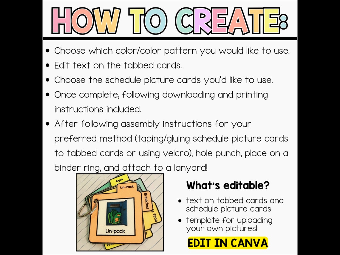 Editable Portable Visual Schedule, Lanyard Visual Schedule, Special ...