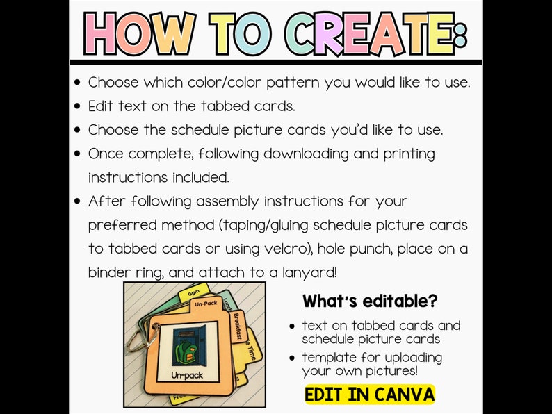 Editable Portable Visual Schedule, Lanyard Visual Schedule, Special ...