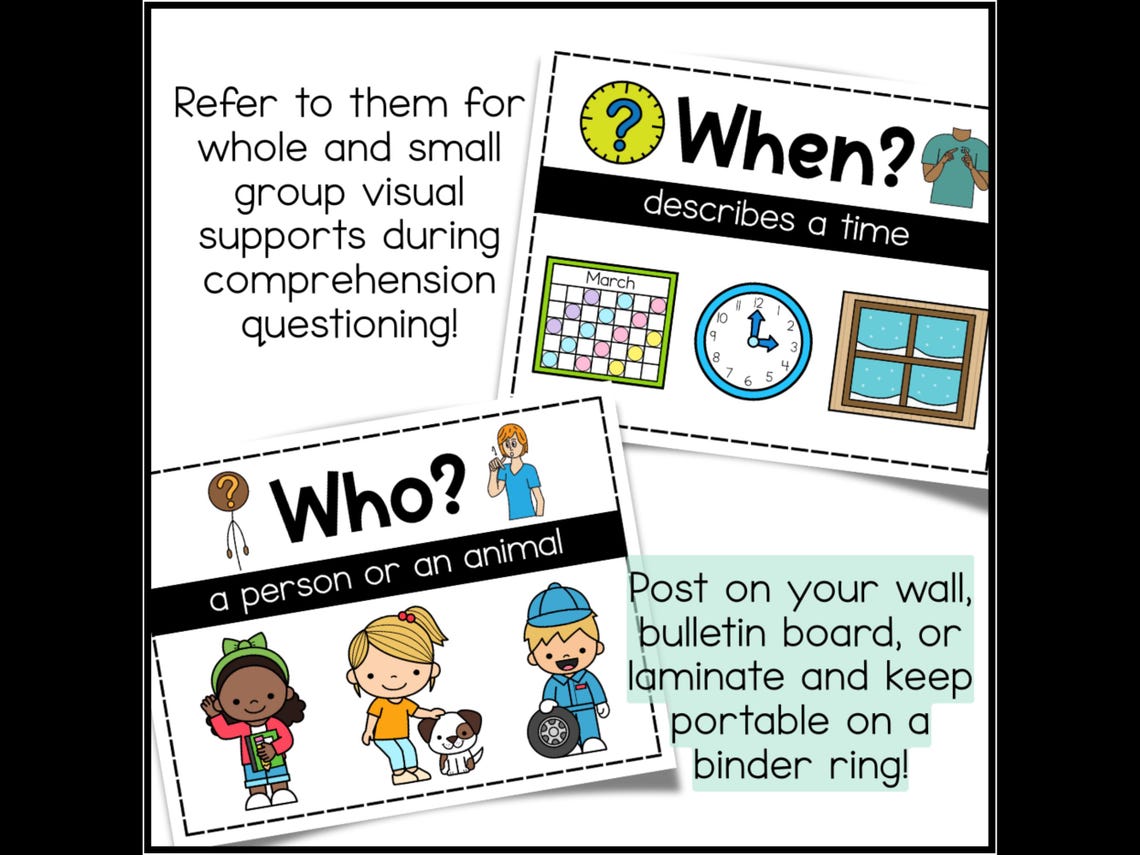 Wh- Question Posters, Comprehension Visual Supports, Special Education ...