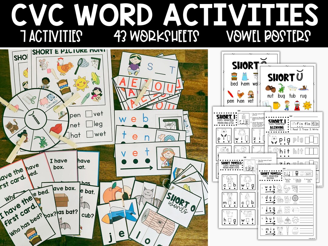 CVC Word Activities, Short Vowel Centers, Phonics Games for Early ...