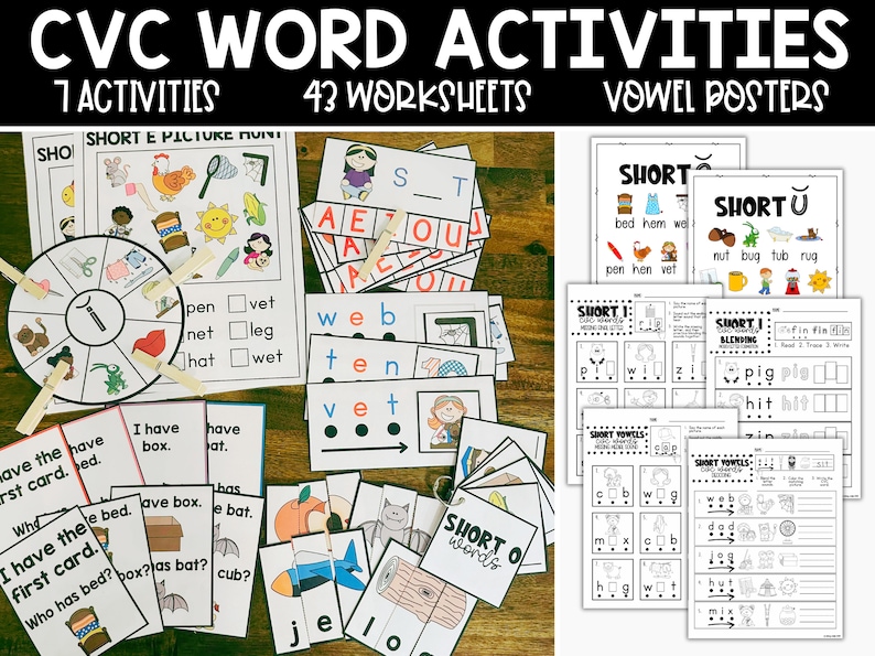 CVC Word Activities, Short Vowel Centers, Phonics Games for Early ...