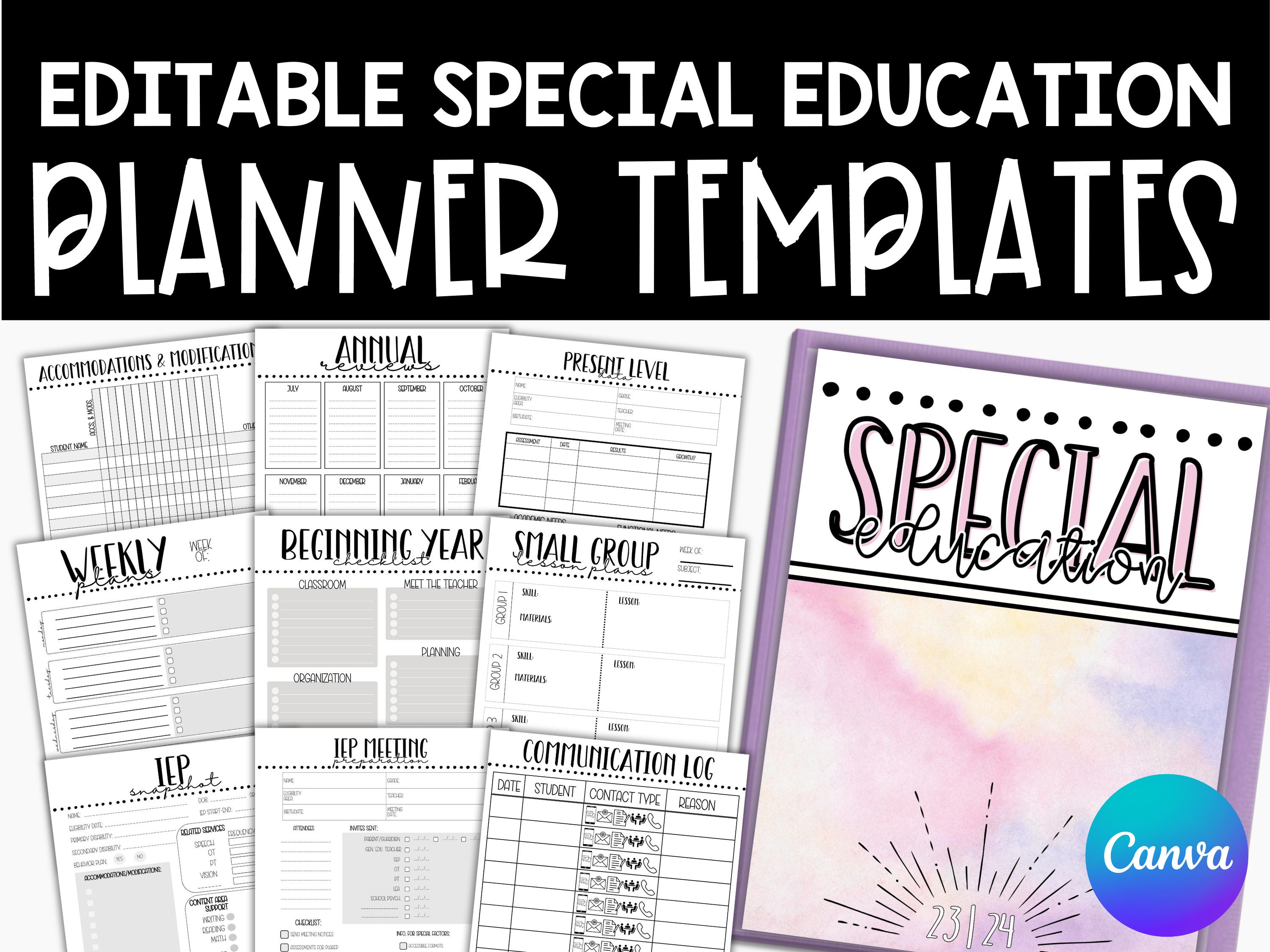 Self Contained Special Education Planner, Editable Teacher Planner, IEP ...