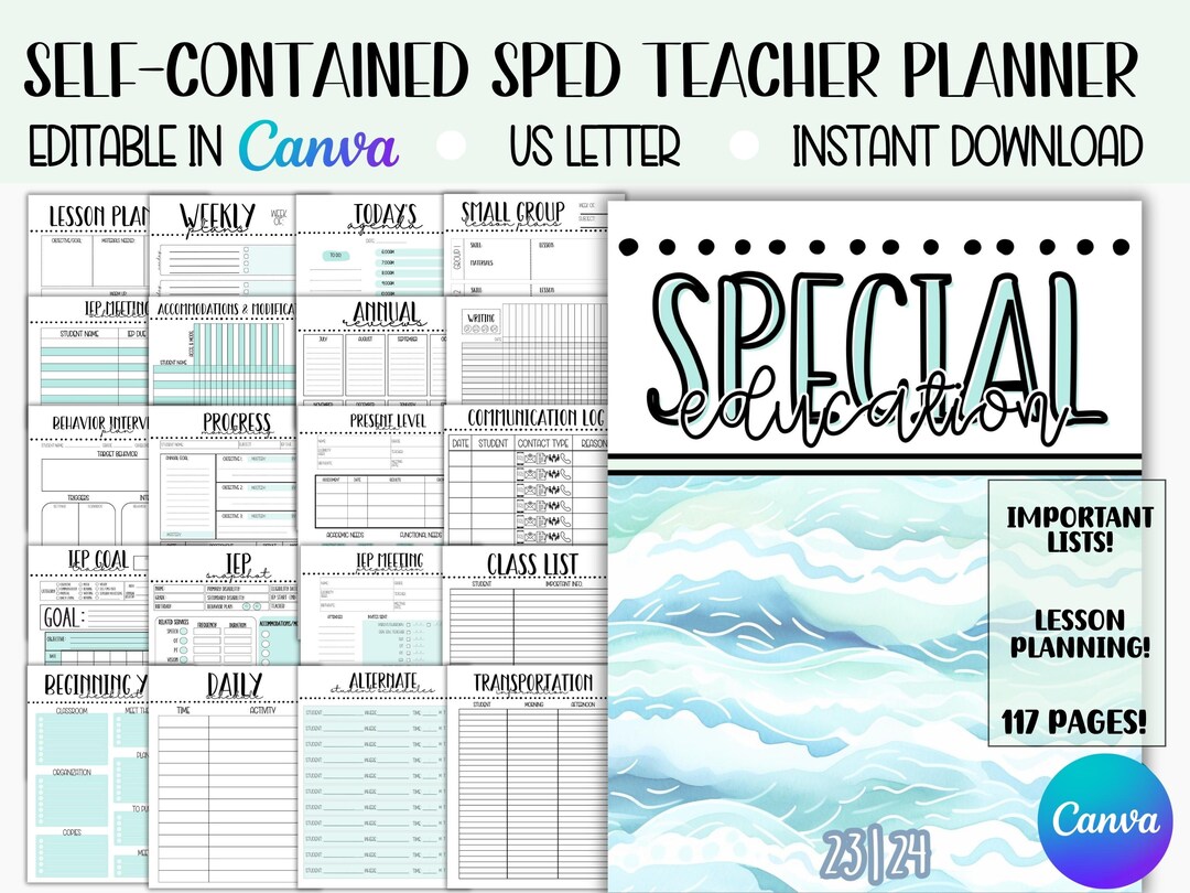Self Contained Special Education Planner, Editable Teacher Planner, IEP ...