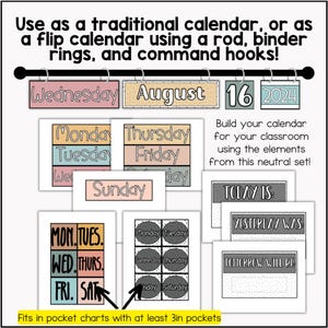 Printable Neutral Classroom Calendar, Boho Calendar Set, Classroom Boho ...