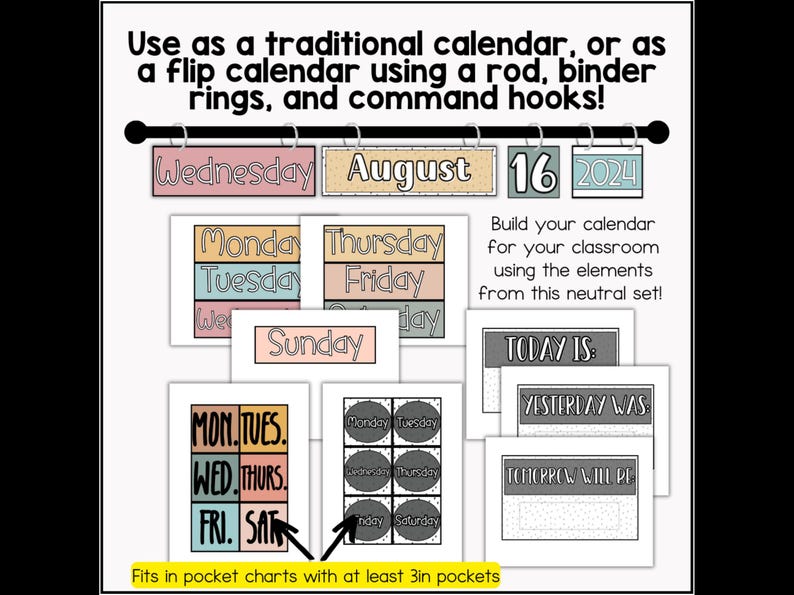 Printable Neutral Classroom Calendar, Boho Calendar Set, Classroom Boho ...