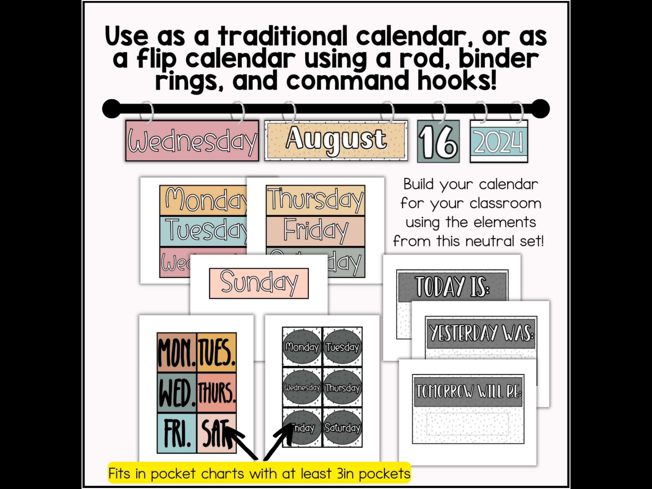 Printable Neutral Classroom Calendar, Boho Calendar Set, Classroom Boho ...