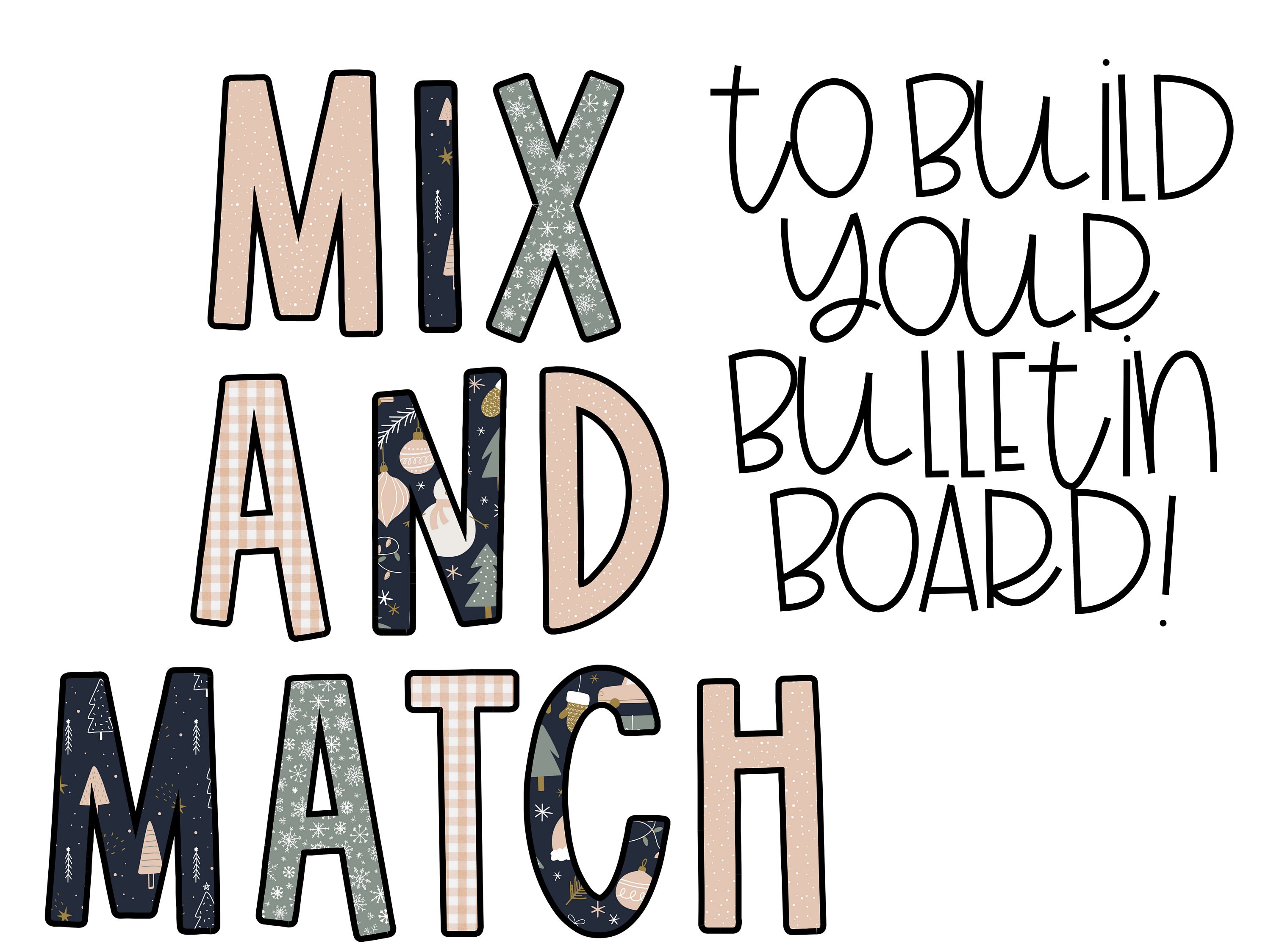 Boho Christmas Bulletin Board Letters, Printable Christmas Banner ...