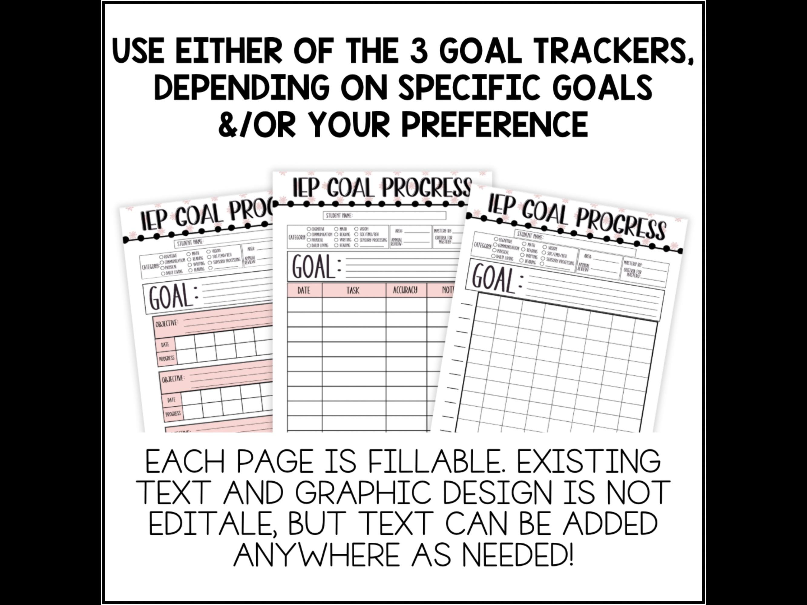FILLABLE IEP Goal Data Trackers, Caseload Management, Special Education ...