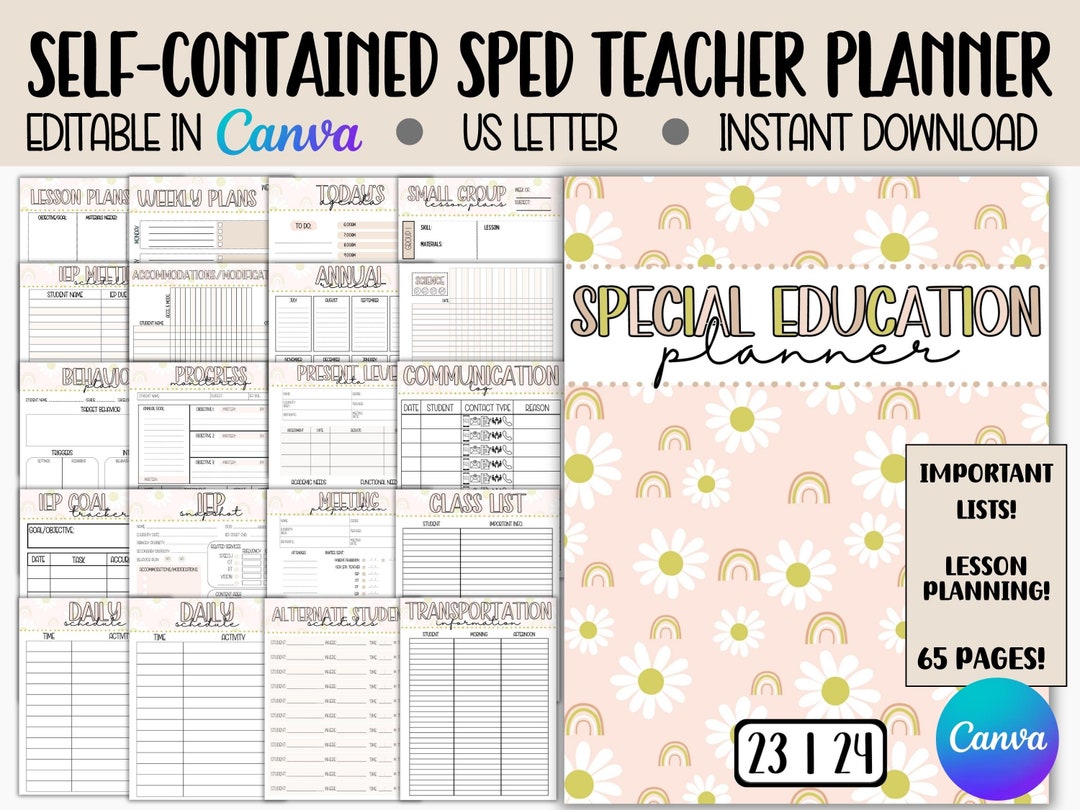 Self Contained Special Education Planner, Editable Rainbow Teacher ...