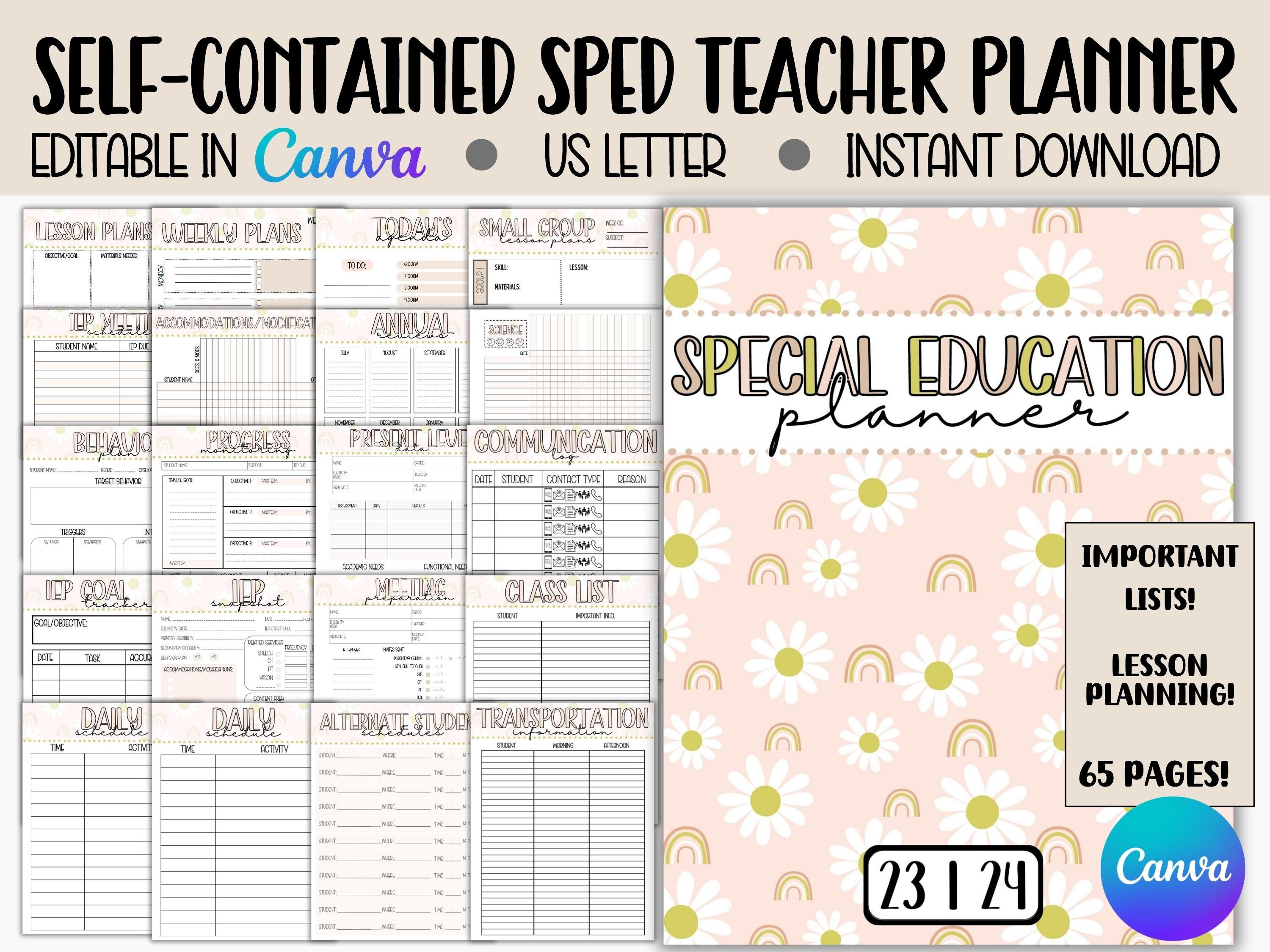 Self Contained Special Education Planner, Editable Rainbow Teacher ...