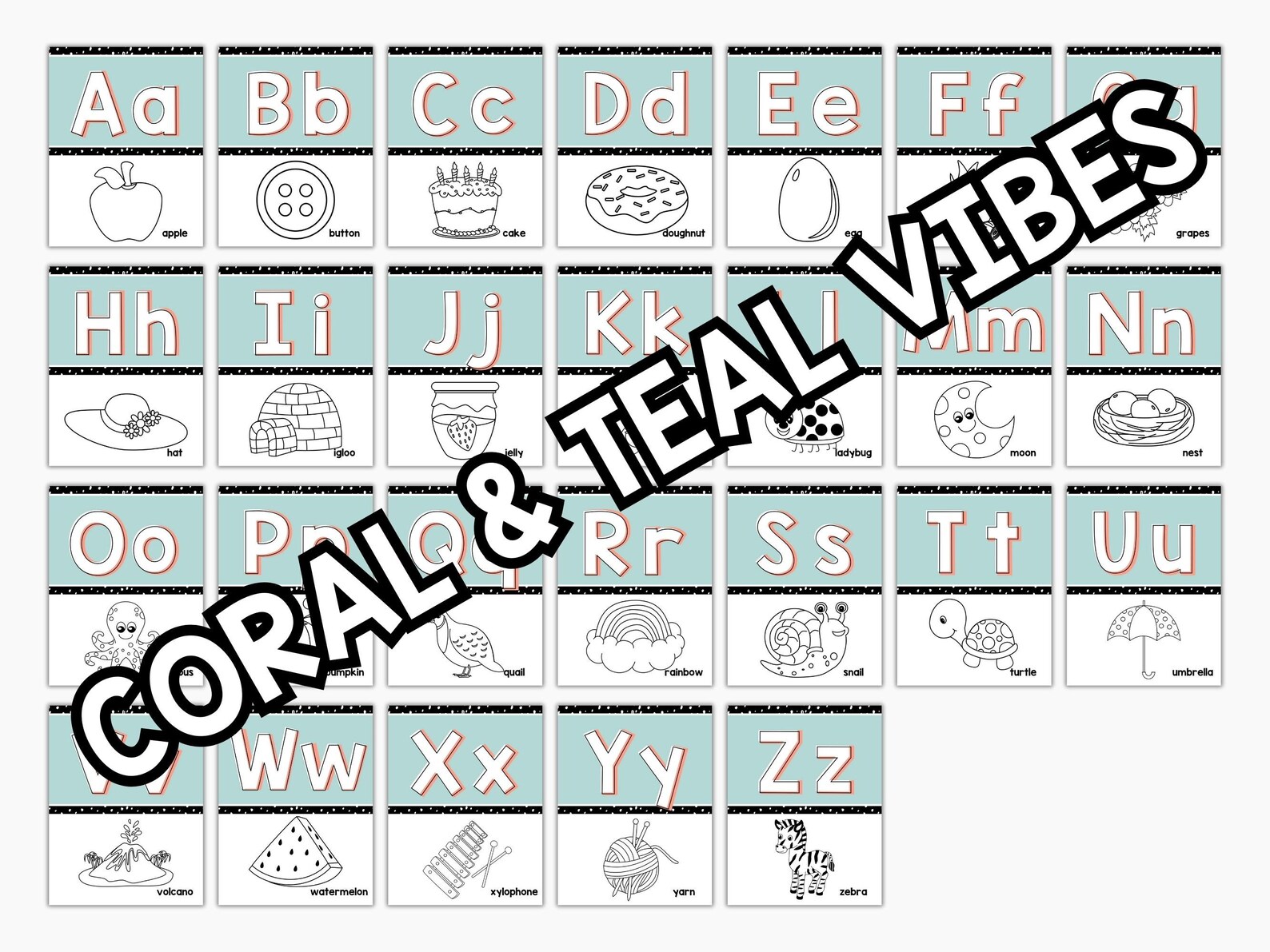 Printable Classroom Decor, Retro Alphabet Posters, Simple Examples ...