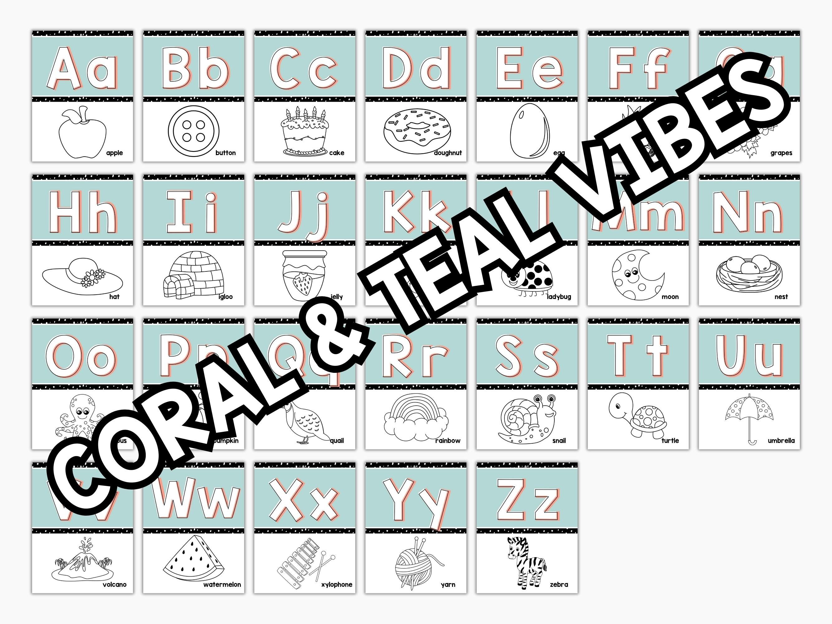 Printable Classroom Decor, Retro Alphabet Posters, Simple Examples ...