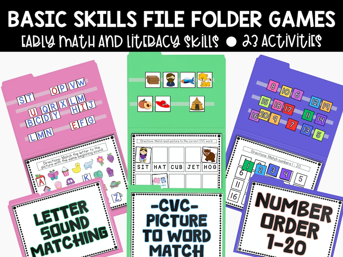 Basic Skills File Folder Games, Printable Kindergarten File Folder ...